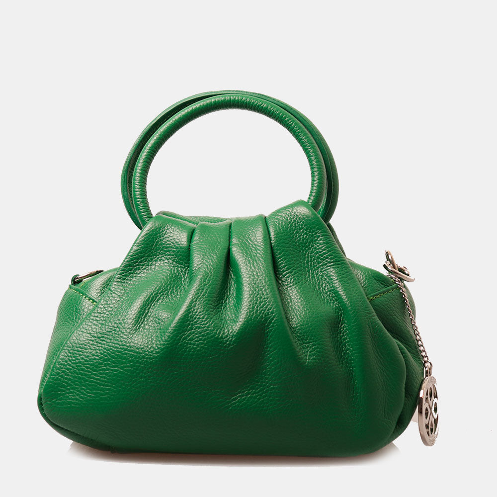 Green Leather Handbag with Shoulder Strap by VIAVERDI, Made in Italy,