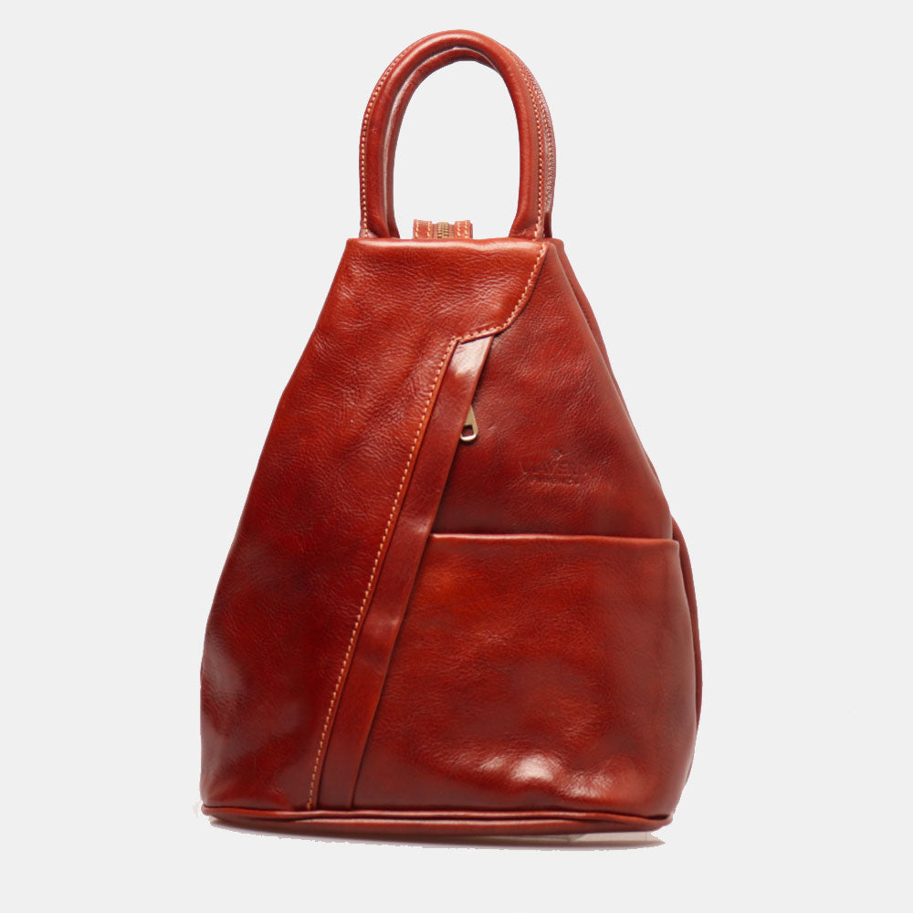 VIAVERDI Women's Brown Leather Backpack Made in Italy, Florence Line