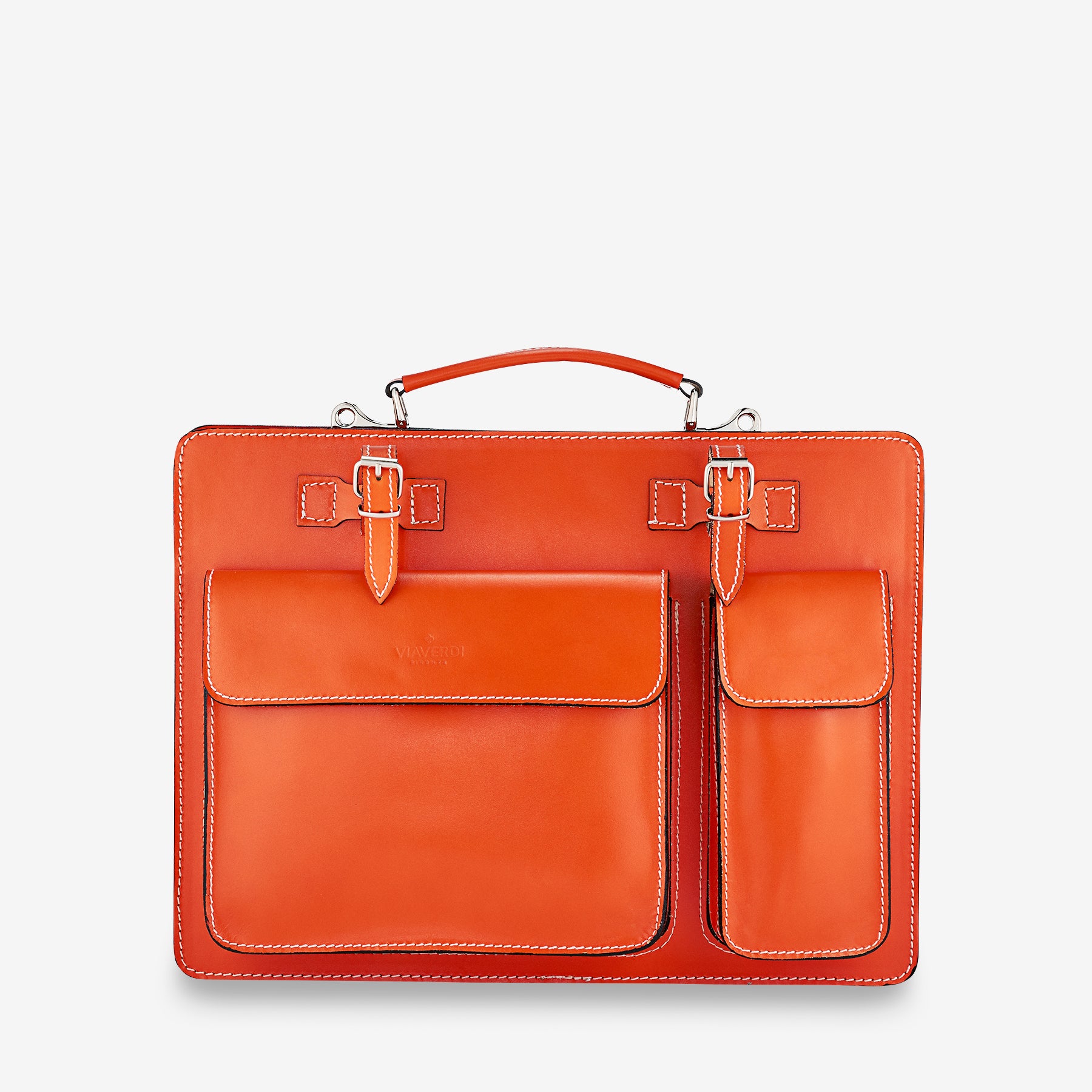 VIAVERDI Orange Leather Work Bag Made in Italy - Umbrella Holder and 1 ...