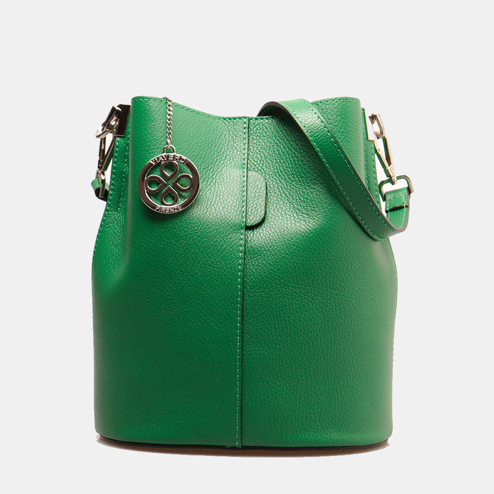 Borsa Secchiello con Tracolla VIAVERDI in Pelle Verde Made in Italy li ...