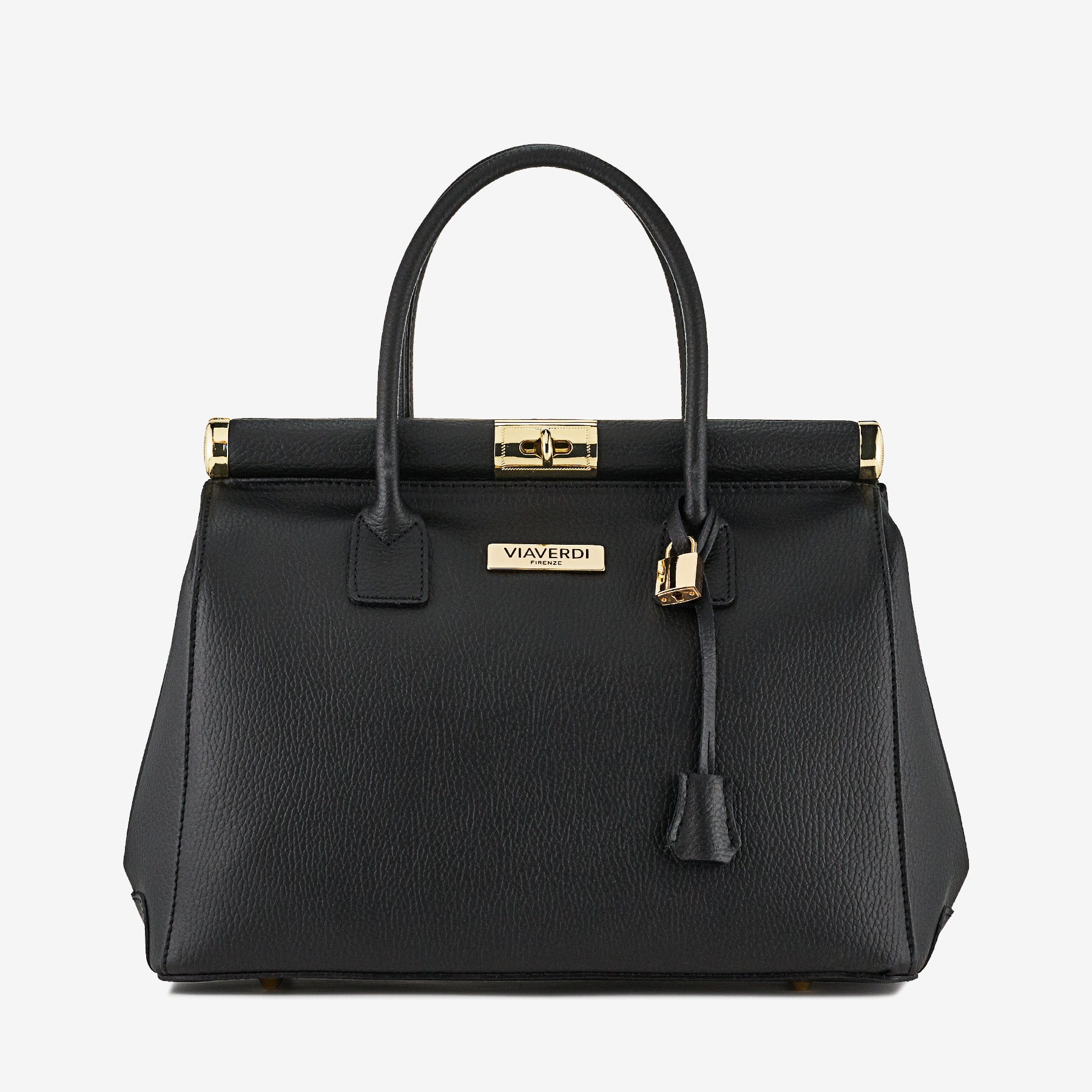 Borsa a Mano con Tracolla VIAVERDI in Pelle Nera Made in Italy Linea B